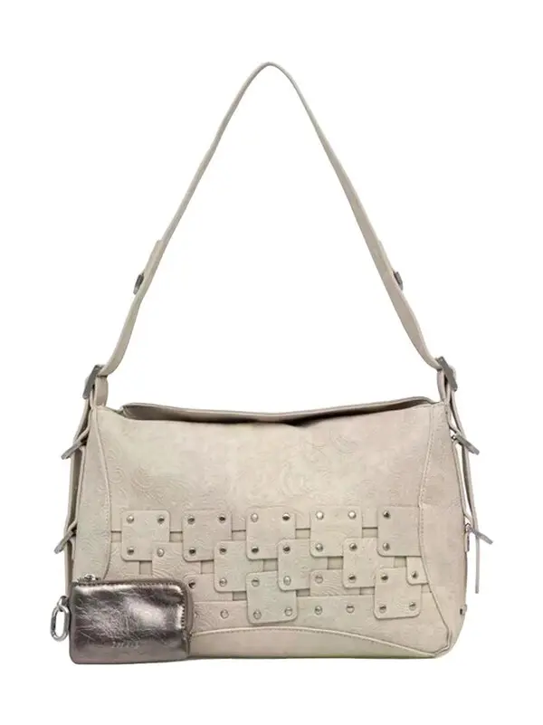 Desigual Embossed Studded Shoulder Bag - Neutrals