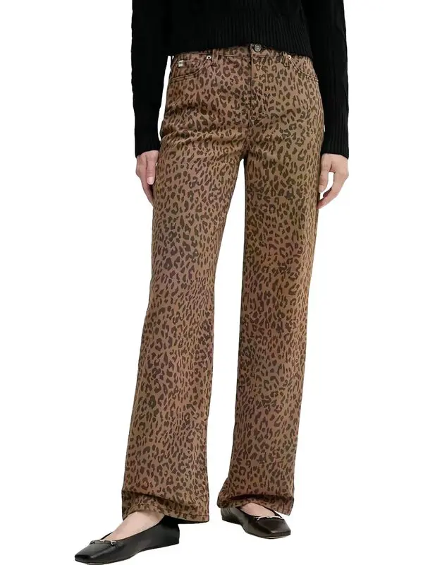 Dkny Leopard-print Denim Jeans - Brown