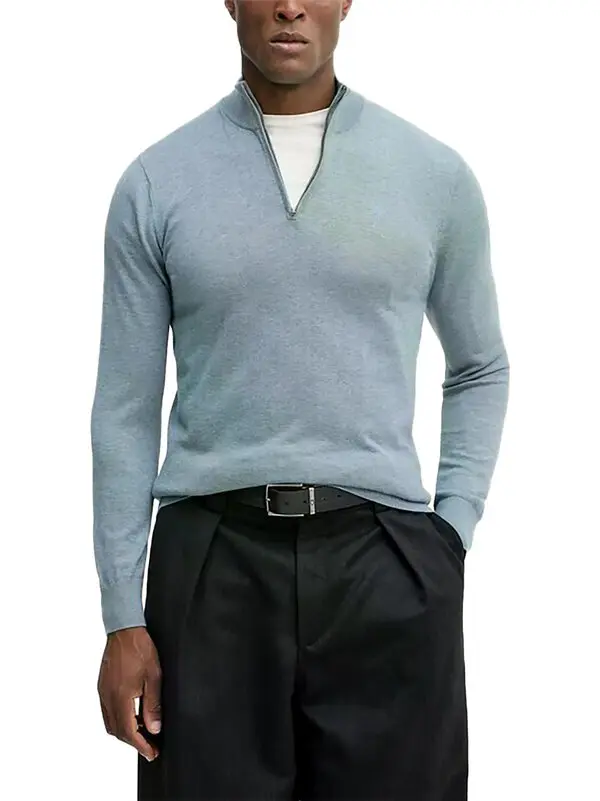 HACKETT Zip Mock-neck Sweater - Blue