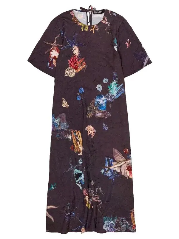 Bimba Y Lola Textured Floral Midi Dress - Brown