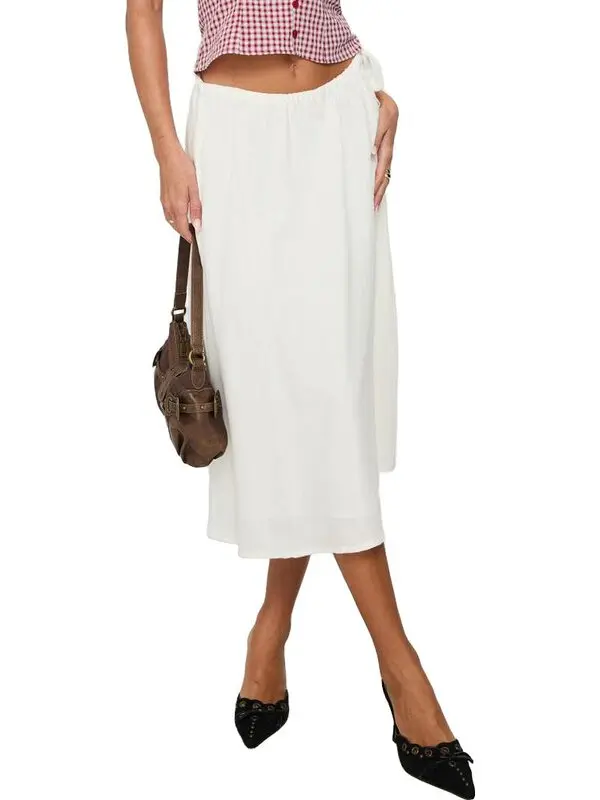 Princess Polly Side Tie Midi Skirt - White