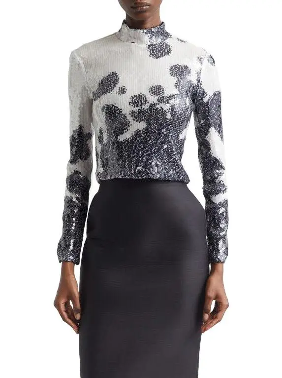 Brandon Maxwell The Maven Paillette Cow Print Top - Spotted Black