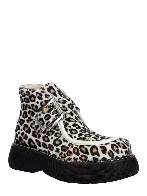 MSGM Leopard-print Buckle Platform Ankle Boots - Neutrals
