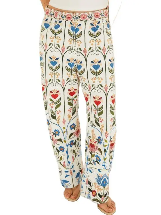 Farm Rio Fraga Print Belted Tapered Pants - Off-white