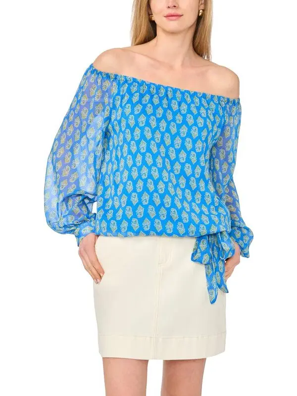 Vince Camuto Floral Off-the-shoulder Top - Palace Blue