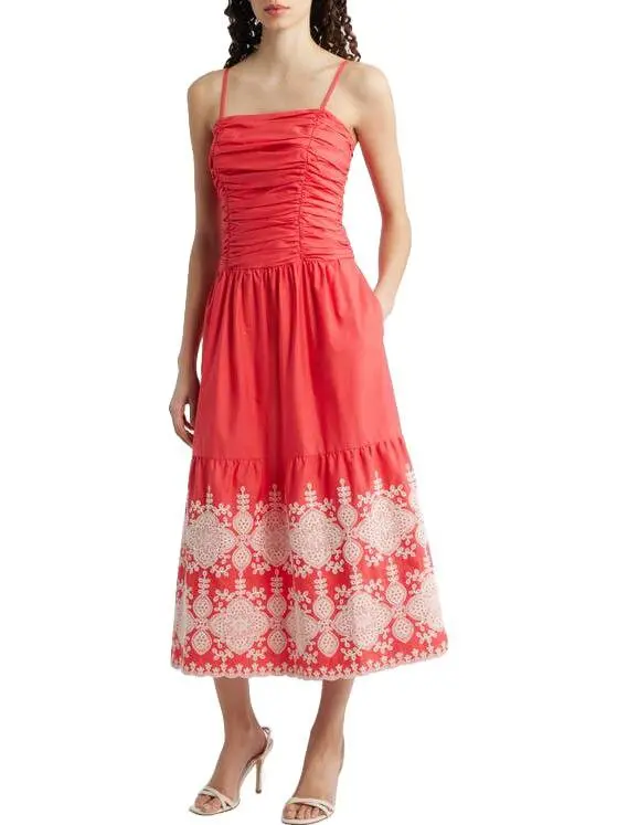 Eliza J Sleeveless Maxi Dress With Ruched Bodice - Coral