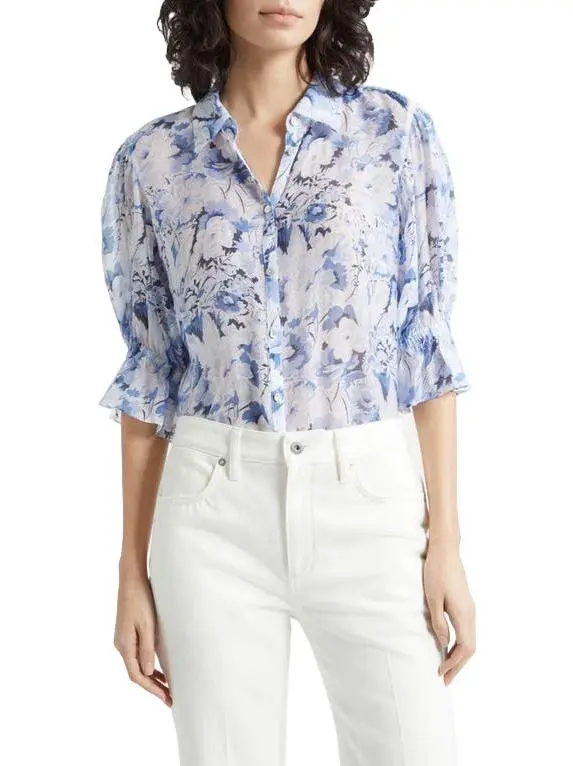 Cinq À Sept Fiona Floral Button-up Top - Navy Multi
