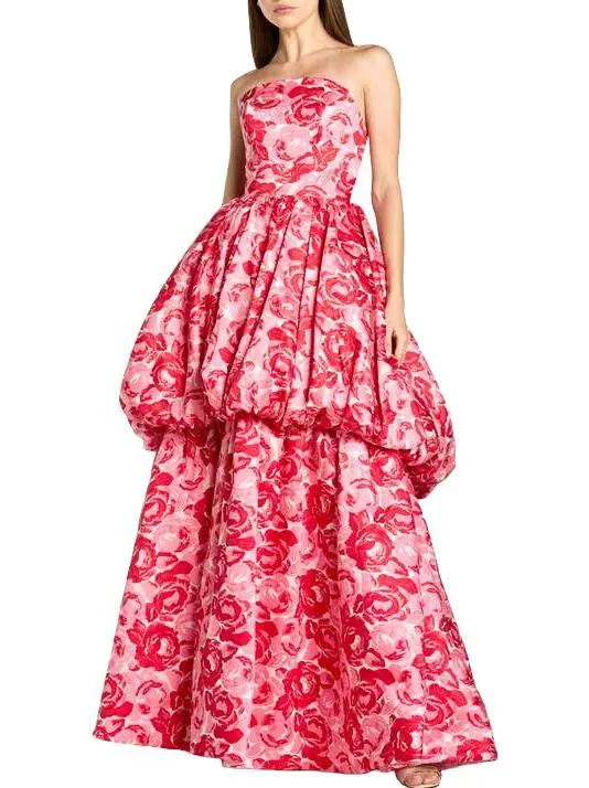 Mac Duggal Strapless Floral Brocade Ballgown - Pink Multi