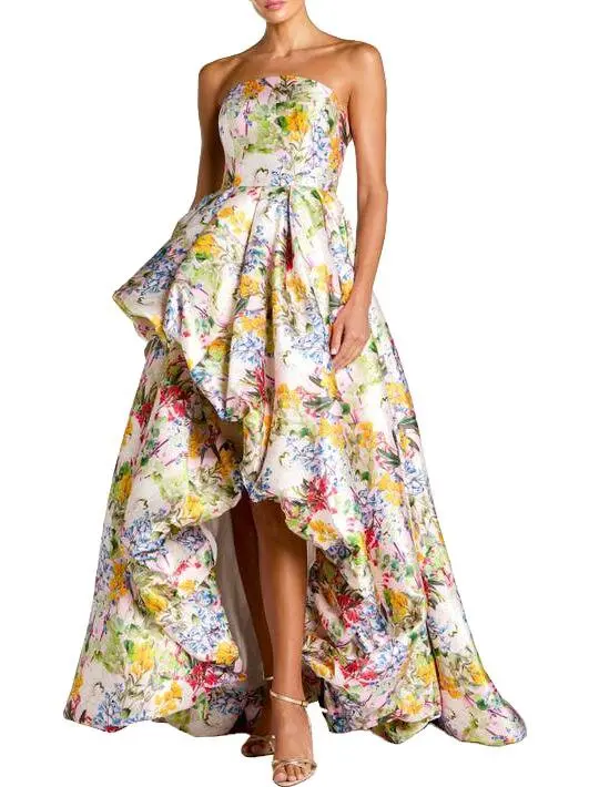 Mac Duggal Floral High-low Bubble Hem Gown - Pastel Multi