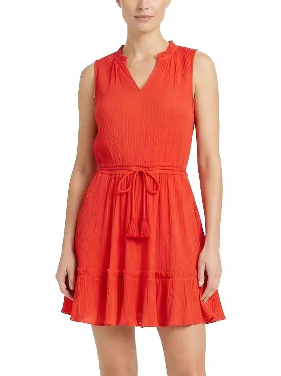 CHANGE OF SCENERY Beth Smock Waist Cotton Short Dress - Guava Red