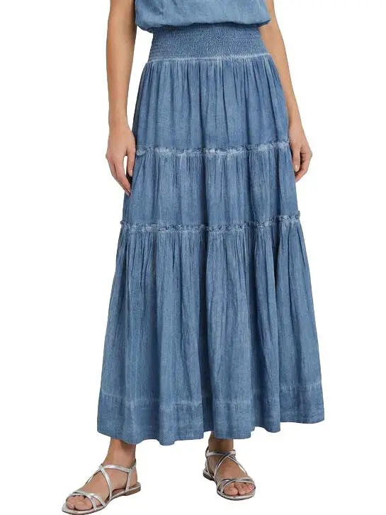 CHANGE OF SCENERY Smock Waist Slit Skirt - Stonewash