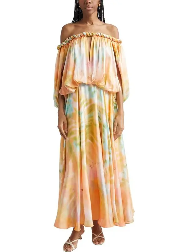 Zimmermann Luna Twist Print Silk Gown - Coral Tie Dye