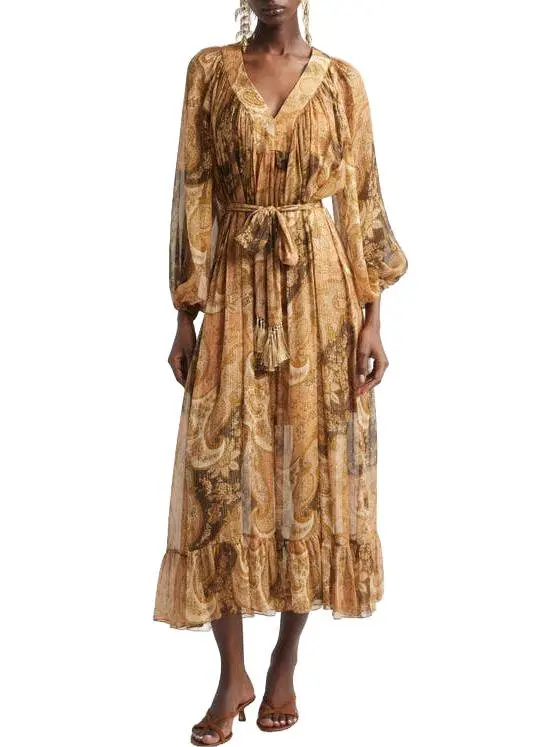 Zimmermann Kindred Spirit Carousel Long Sleeve Silk Blend Midi Dress - Biscuit Paisley