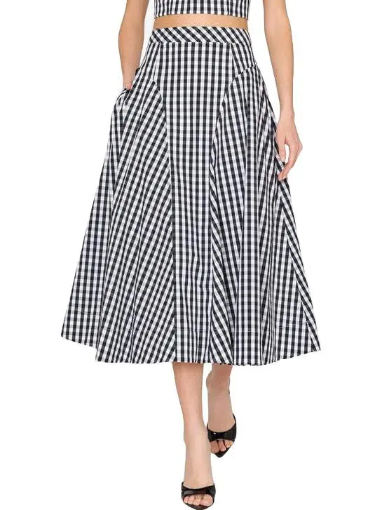MILLY Gingham Midi Skirt - Black/white