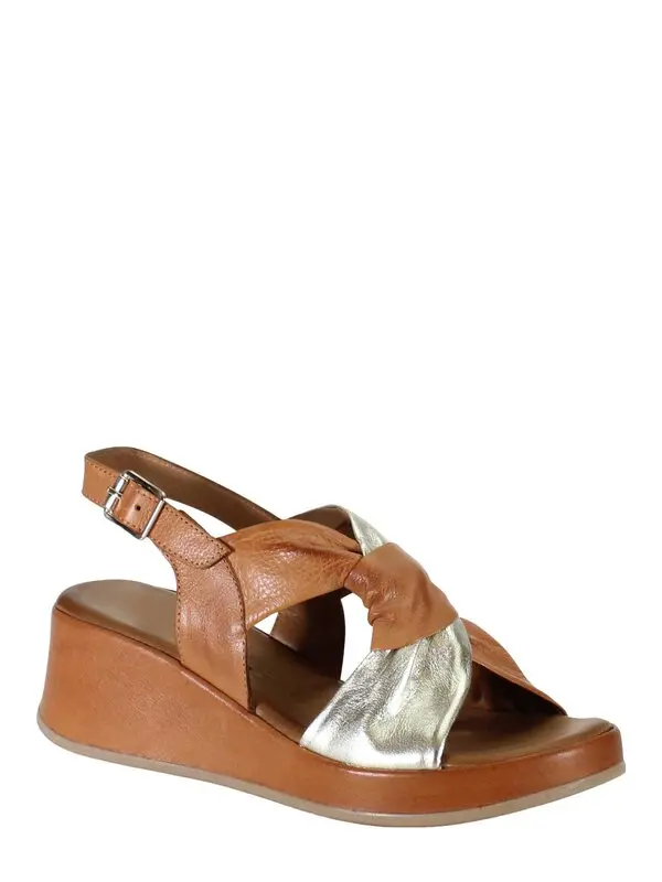 DIBA TRUE Leather Wedge Heel Sandal - Coconut/gold