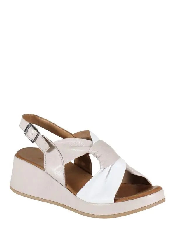 DIBA TRUE Leather Wedge Heel Sandal - White/silver