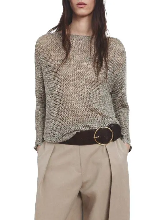 Mango Luli Jersey Open Stitch Sweater - Khaki Green