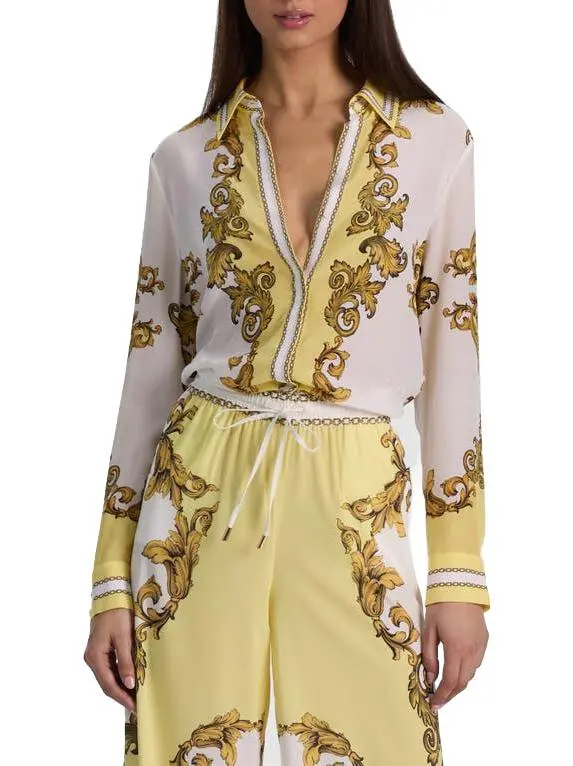 Alice + Olivia Willa Printed Silk Shirt - Golden Coast