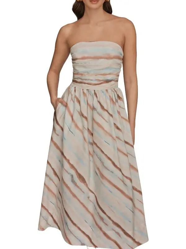 Donna Karan New York Watercolor Print Strapless Maxi Dress - Waterclr S