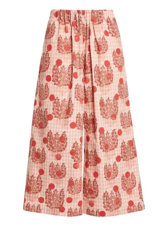 Tao Comme Des Garçons Polka Dot Floral Gingham Cotton Poplin Wide Leg Pants - Pink