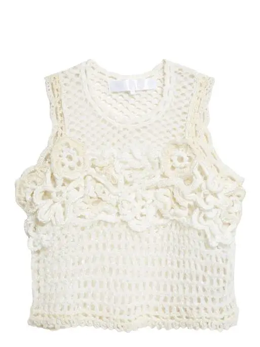 Tao Comme Des Garçons Crochet Flower Mesh Tank - Off White