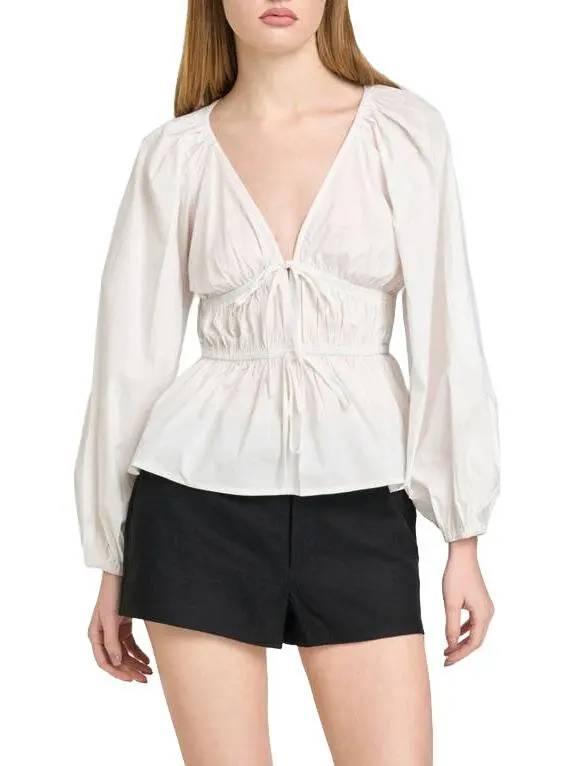 WAYF Jess Drawstring Cotton Poplin Top - Ivory