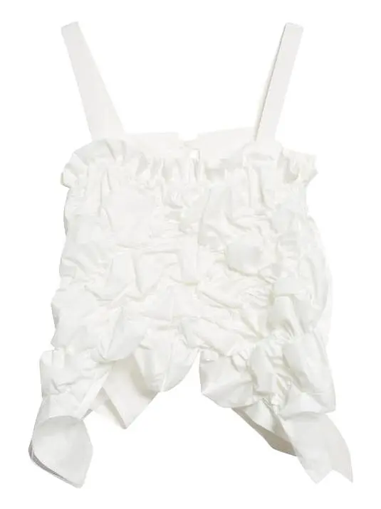 Tao Comme Des Garçons Gathered Tumbled Cotton & Tulle Corset Top - White