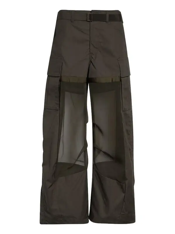 Sacai Mixed Media Wide-leg Cargo Pants - Dark Khaki