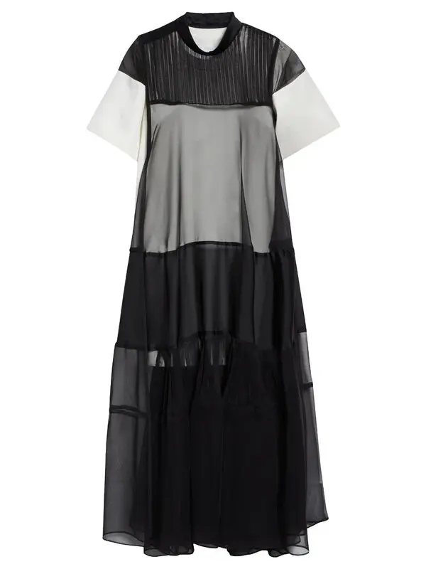 Sacai Mixed Media Maxi Dress - Off White/black