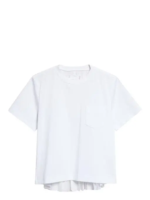Sacai Mixed Media Pleated Poplin & Jersey Pocket T-shirt - White