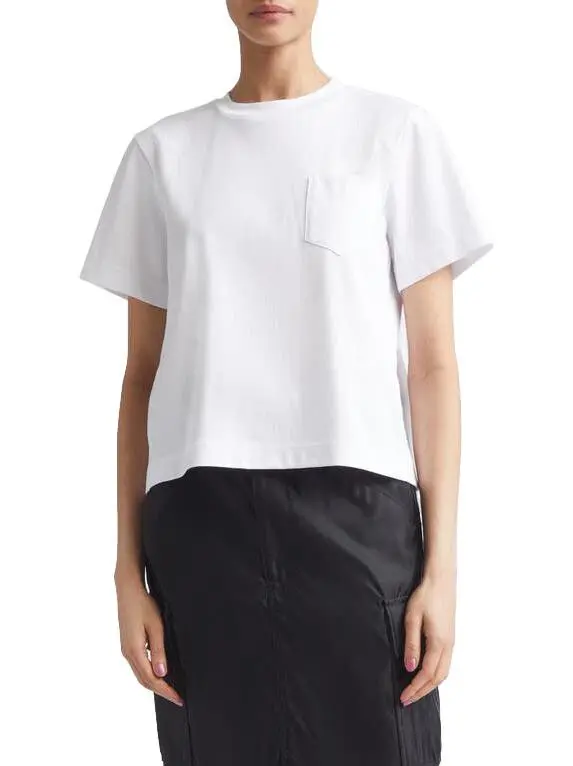 Sacai Mixed Media Pleated Poplin & Jersey Pocket T-shirt - White