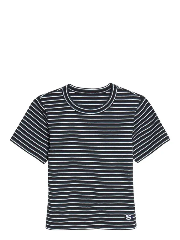 Sacai Stripe Rib Cotton T-shirt - Black