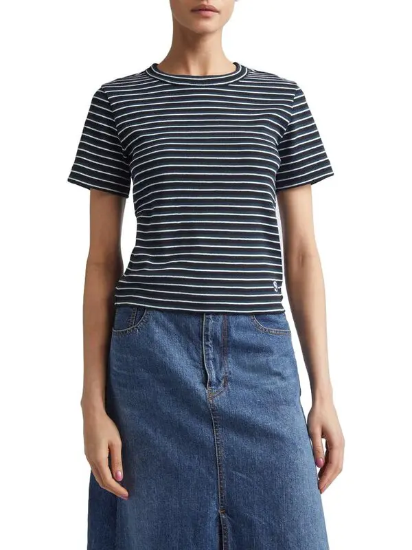Sacai Stripe Rib Cotton T-shirt - Black