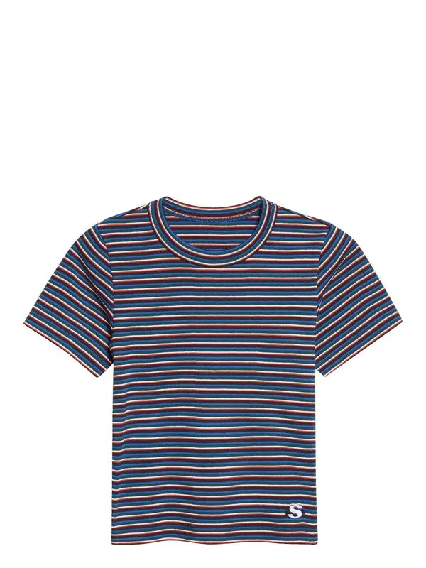 Sacai Stripe Rib Cotton T-shirt - Blue