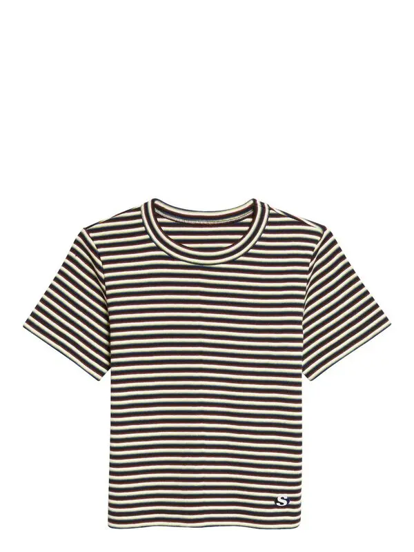Sacai Stripe Rib Cotton T-shirt - Yellow