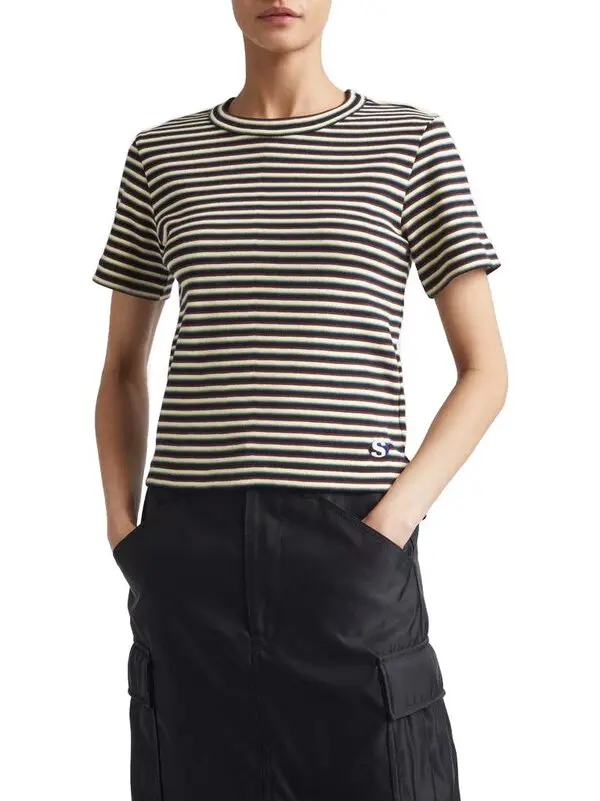 Sacai Stripe Rib Cotton T-shirt - Yellow