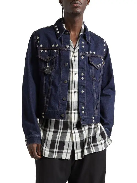 Yohji Yamamoto Studded Denim Trucker Jacket - Blue