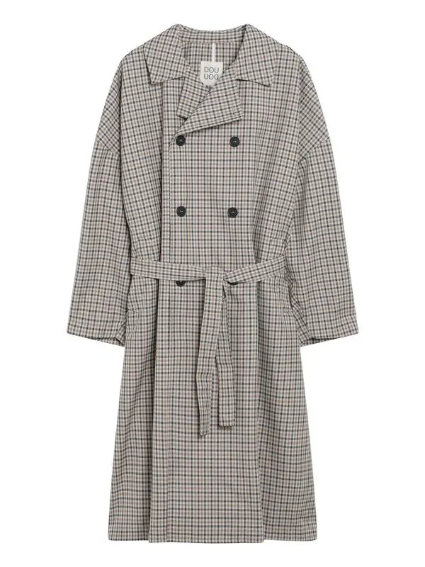 DOUUOD Double-breasted Checked Trench Coat - Beige