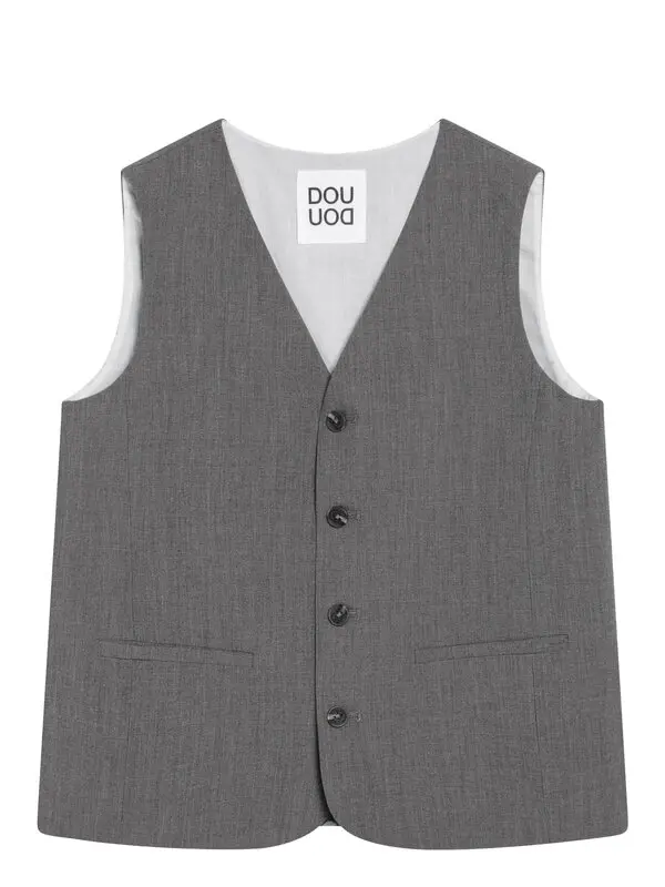 DOUUOD Single-breasted Viscose Blend Vest - Grey