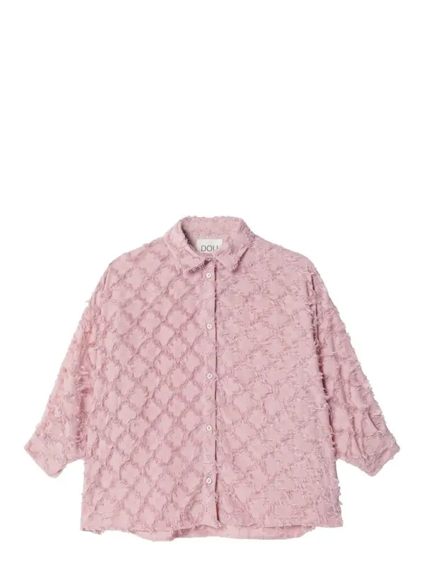 DOUUOD Check Patterned Fringe Shirt - Pink