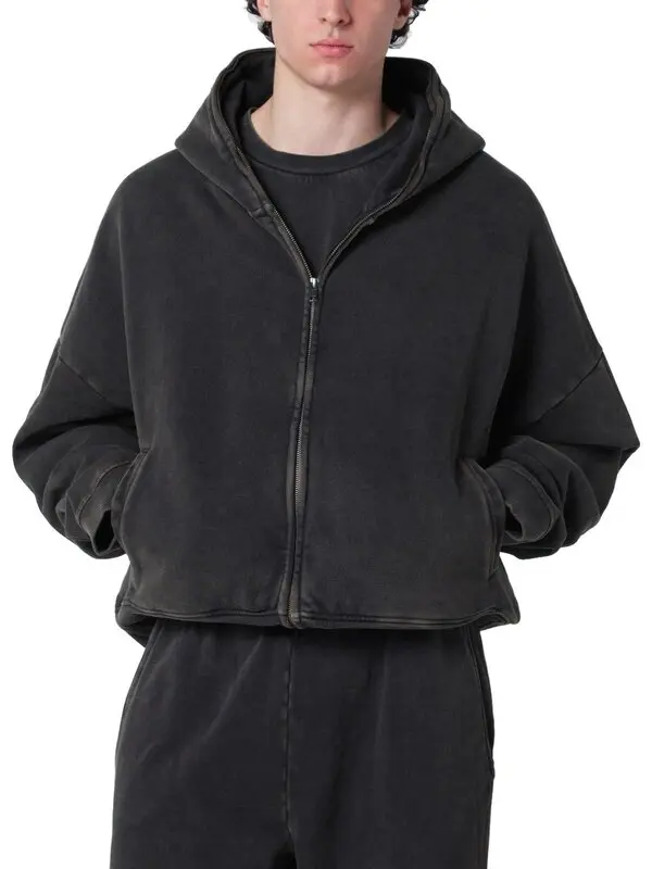 ENTIRE STUDIOS Washed Cotton Zip-up Hoodie - Black