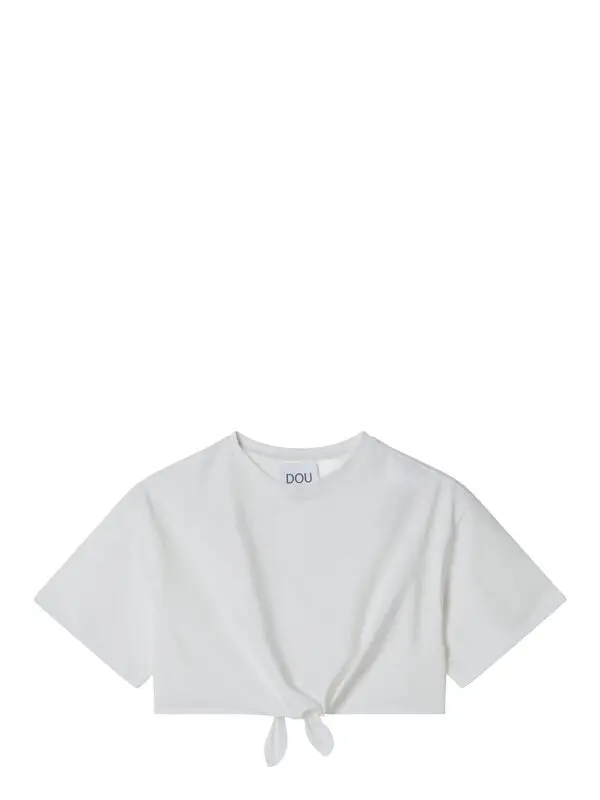 DOUUOD Cropped T-shirt With Knot Detail - White