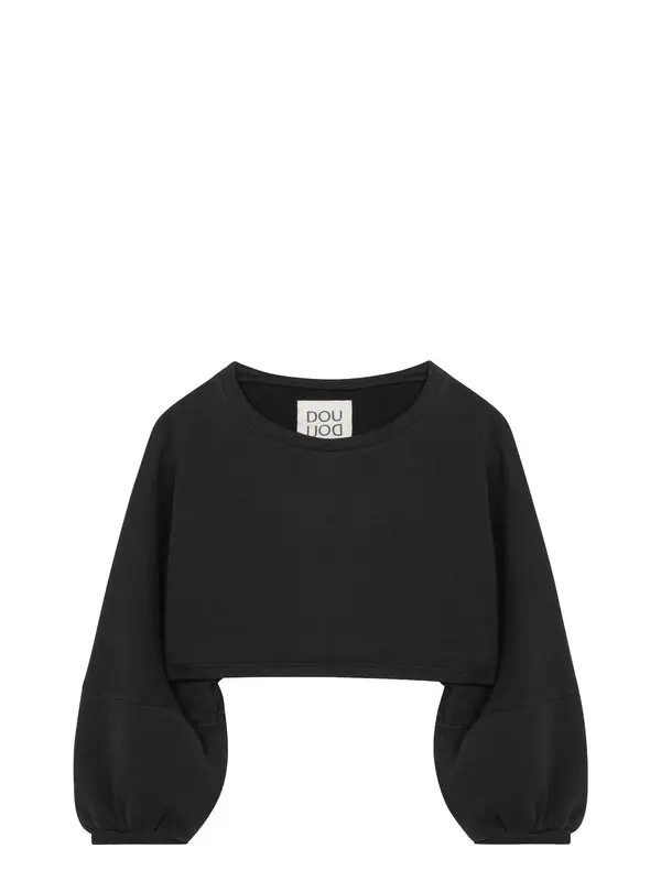 DOUUOD Cotton Cropped Sweatshirt - Black