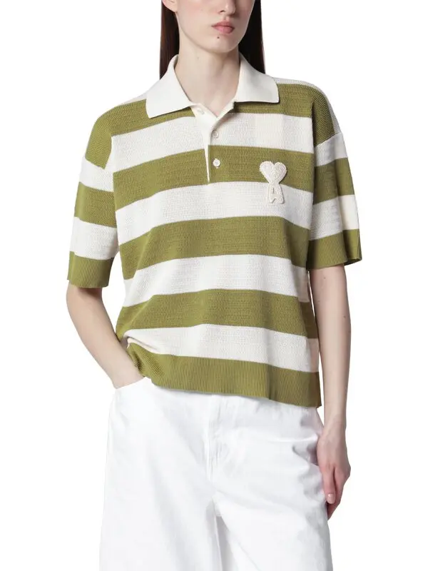 Ami De Coeur Striped Knit Polo Shirt - White