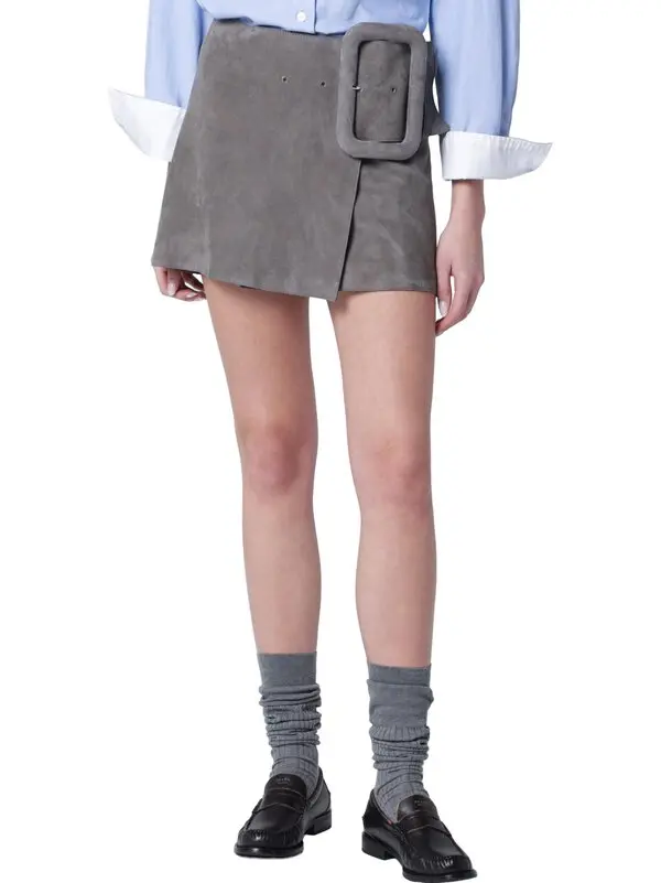 Ami Suede Mini Skirt With Buckle Belt - Grey