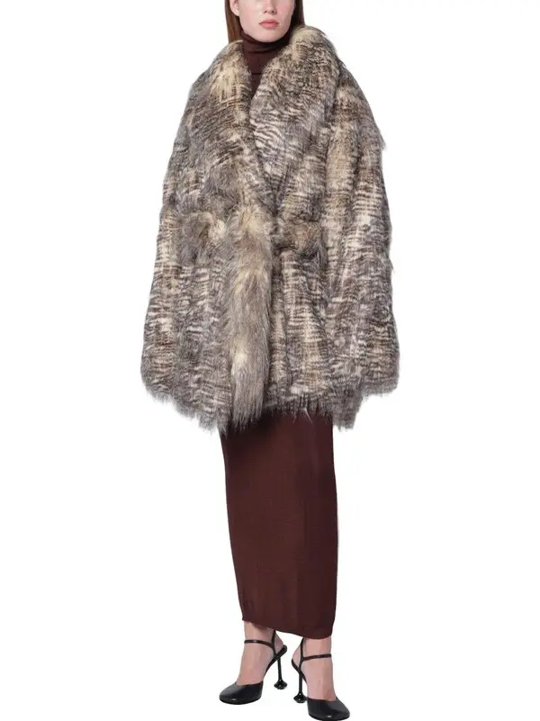 ENTIRE STUDIOS Faux Fur Coat With Belt - Beige