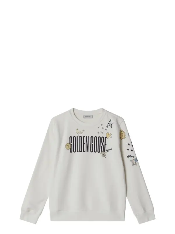 GOLDEN GOOSE Cotton Sweatshirt With Logo Print - White