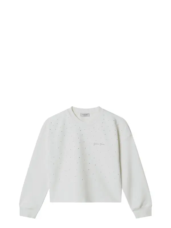 GOLDEN GOOSE Cotton Sweatshirt With Rhinestone Embellishments - White