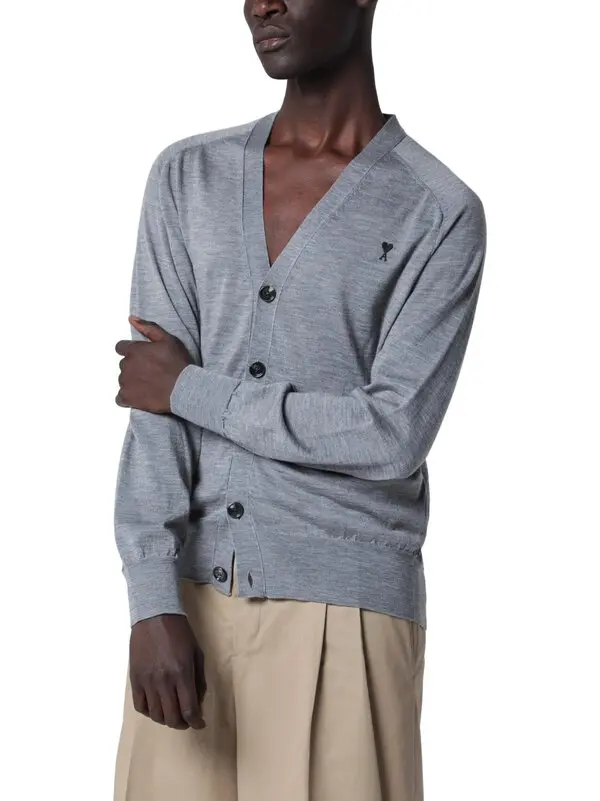 AMI Paris De Coeur Wool Cardigan - Grey