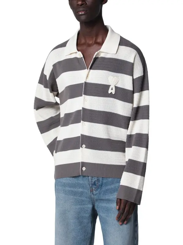 Ami De Coeur Striped Knit Cardigan - White